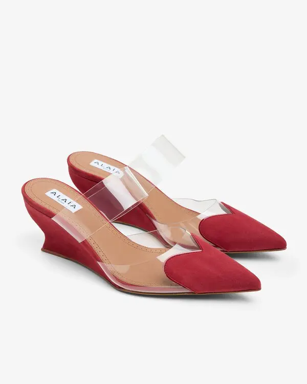 Alaïa Coeur 60 Suede Wedge Mules