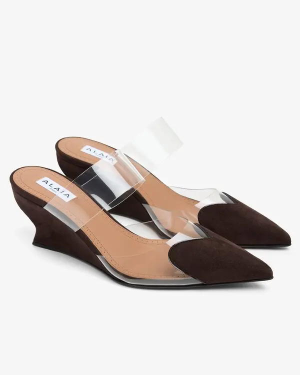 Alaïa Coeur 60 Suede Wedge Mules
