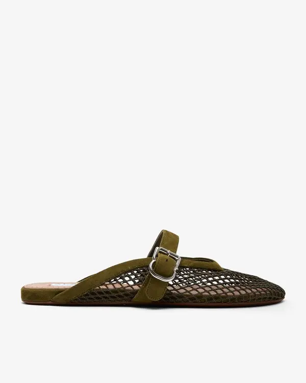 Alaïa Suede Mesh Ballet Mules - Green