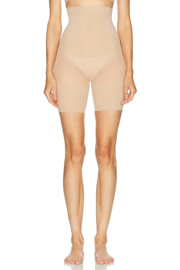 SKIMS Sheer Seamless High Waisted Mid Thigh Short In Nude - Clay