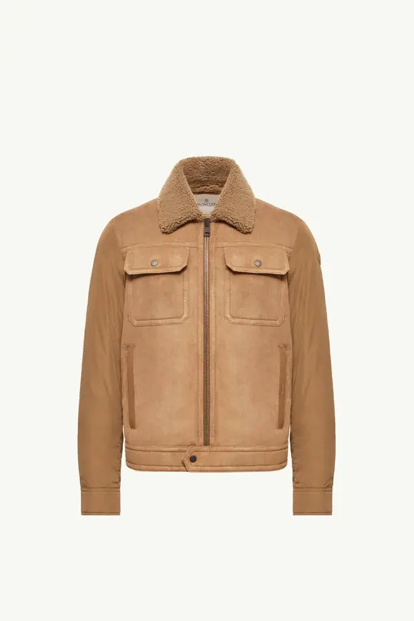 Moncler Zerique Shearling & Suede Short Down Jacket