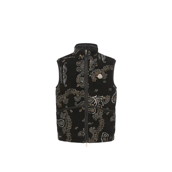 Moncler Reversible Paisley Print Padded Teddy Vest - Black