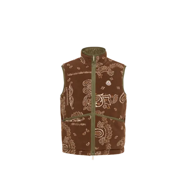 Moncler Reversible Paisley Print Padded Teddy Vest - Brown