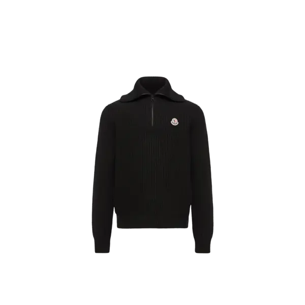 Moncler Logo Rib Wool Turtleneck - Black