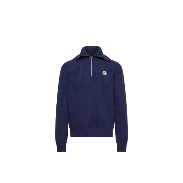 Moncler Logo Rib Wool Turtleneck - Blue