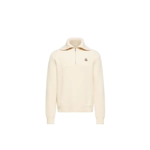 Moncler Logo Rib Wool Turtleneck - White