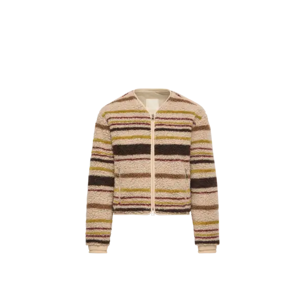 Moncler Striped Teddy Zip-up Cardigan - Beige