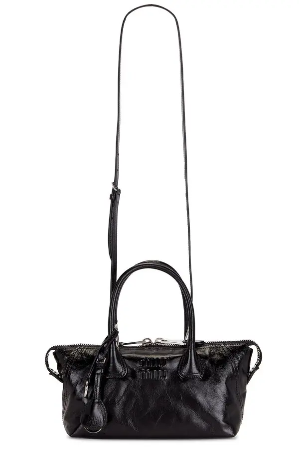 Miu Miu Vitello Shine Tote Bag In Black - Nero