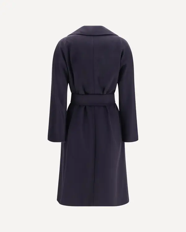 Max Mara Wool Coat With Peak Lapels And Belt - Blue