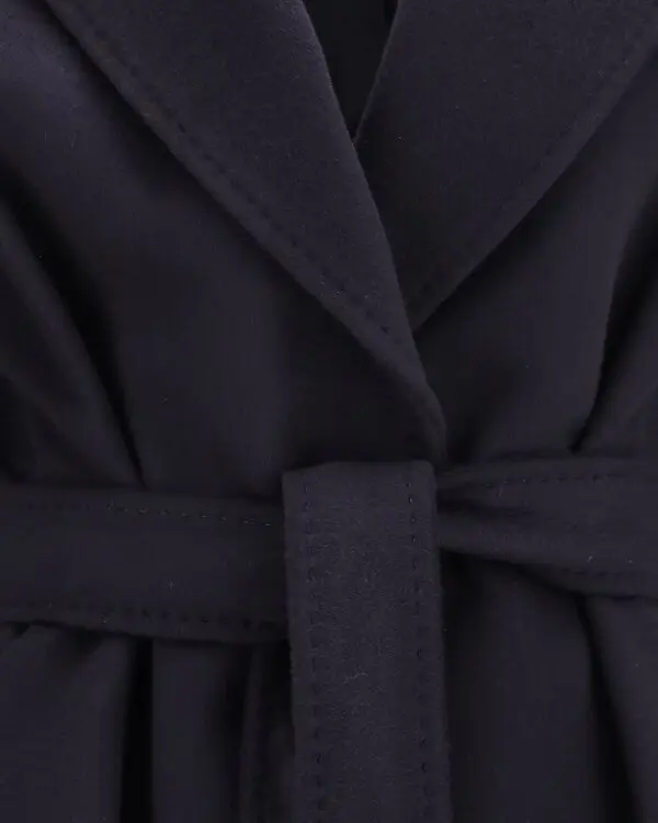 Max Mara Wool Coat With Peak Lapels And Belt - Blue