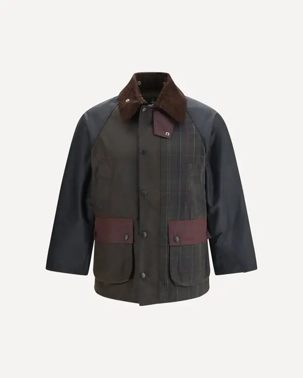 Barbour Waxed Jacket With Patchwork Detailing
