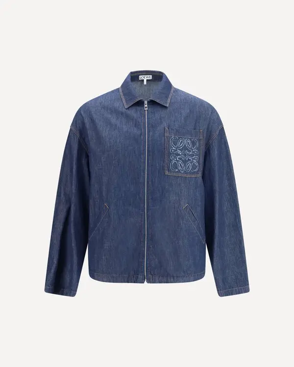 Loewe Cotton Zip Jacket With Fringed Anagram Motif - Light Blue