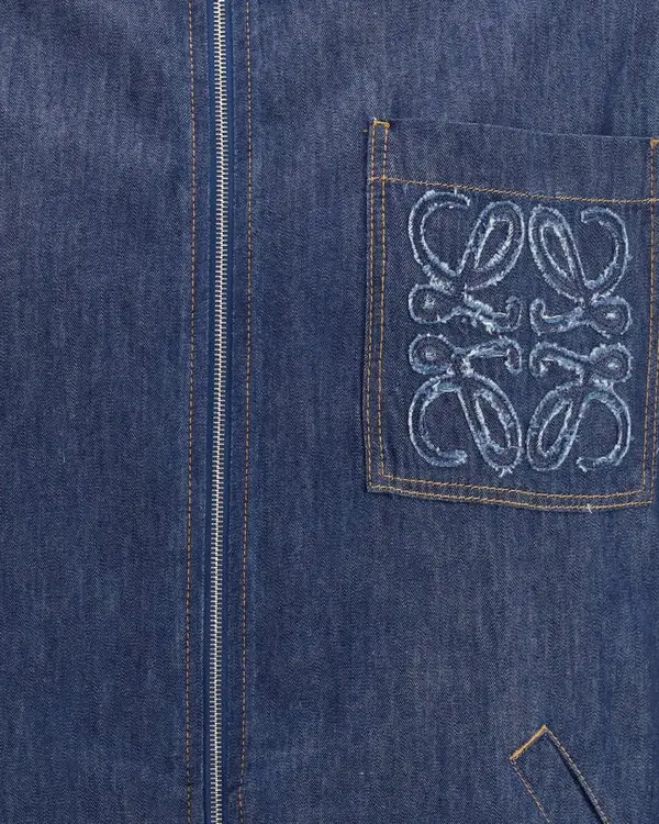 Loewe Cotton Zip Jacket With Fringed Anagram Motif - Light Blue