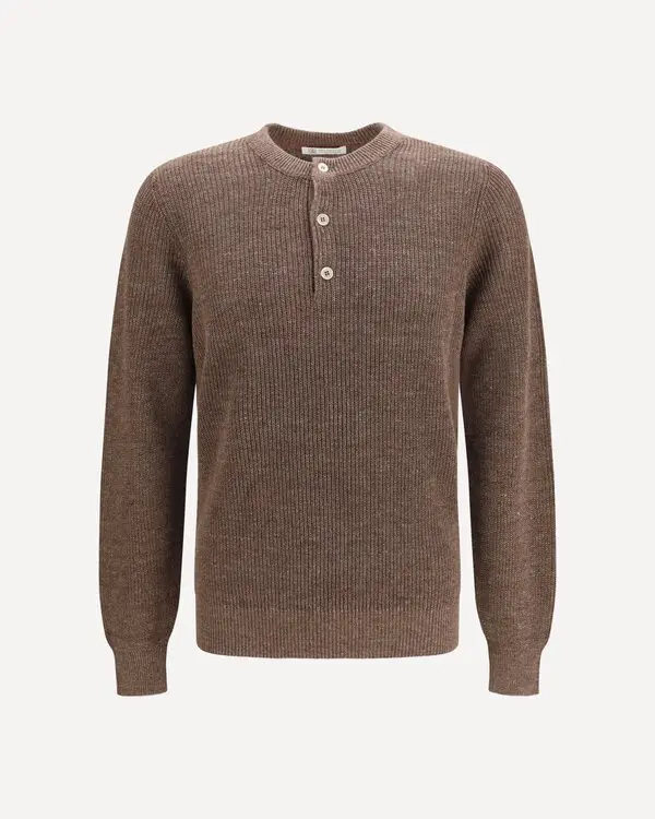 Brunello Cucinelli Cotton And Linen Henley Sweater