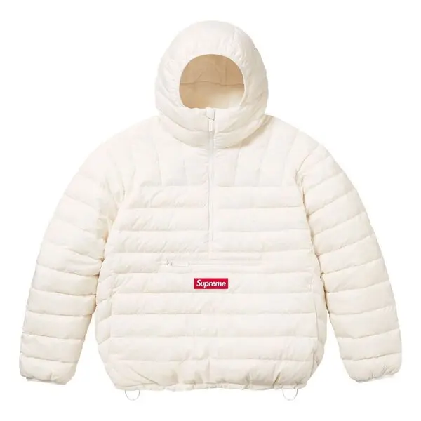 Supreme Micro Down Half Zip Hooded Pullover - White/red