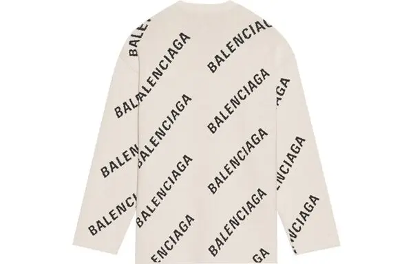 Balenciaga All Over Logo Crewneck Wool Knit Sweater