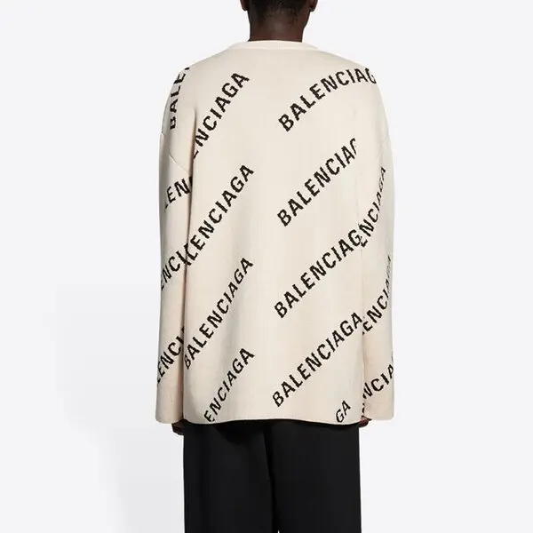 Balenciaga All Over Logo Crewneck Wool Knit Sweater