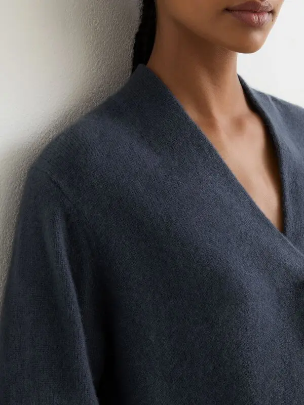 REISS Blanche 100% Cashmere Shawl-neck Jumper - Slate Blue