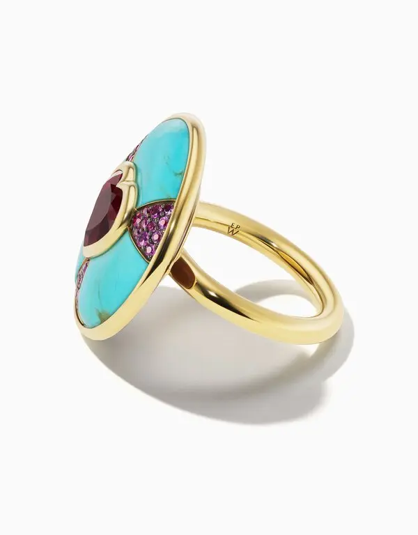 EMILY P. WHEELER Balance Ring With Rubellite Sapphire, Turquoise, And Agate In Yellow Gold - Pink