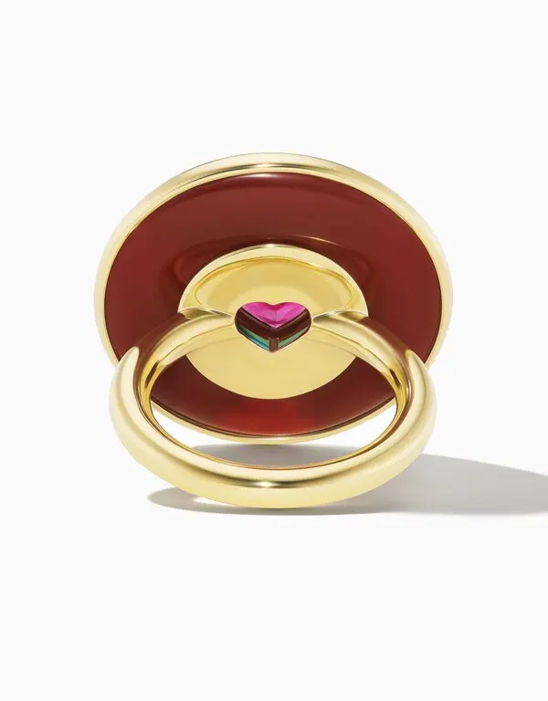 EMILY P. WHEELER Balance Ring With Rubellite Sapphire, Turquoise, And Agate In Yellow Gold - Pink