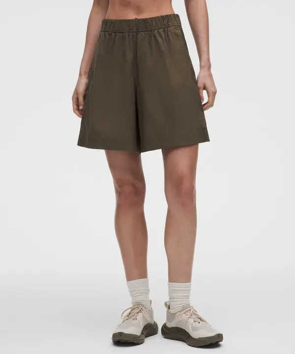 Lululemon Lululinen High-rise Relaxed-fit Short 7 - Olive Brown