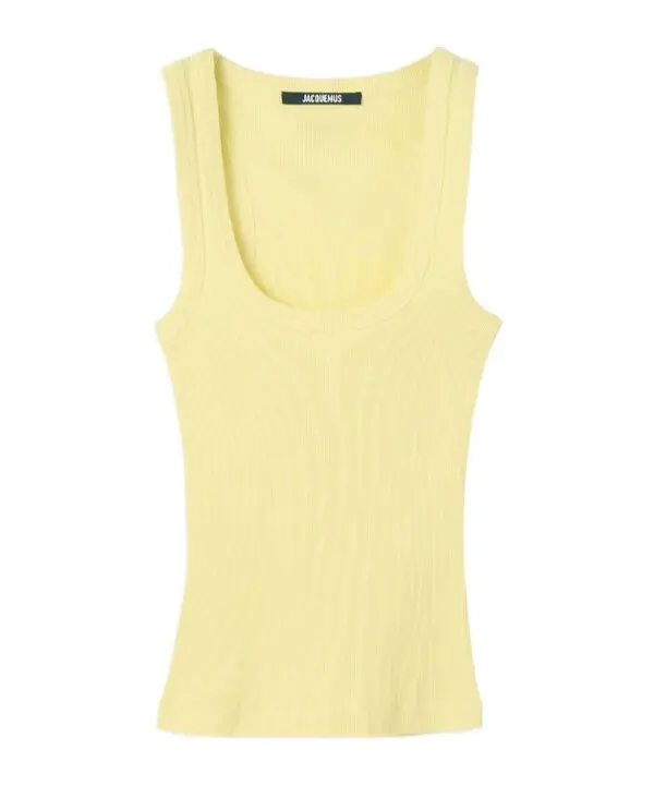 Jacquemus Ribbed Tank Top With Logo Patch - Light Yellow