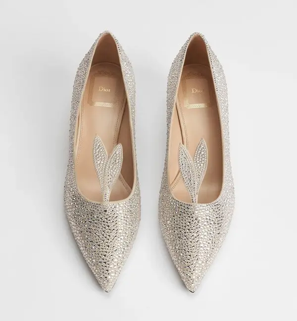 Dior Embellished Pointed Toe Kitten Heel Pumps