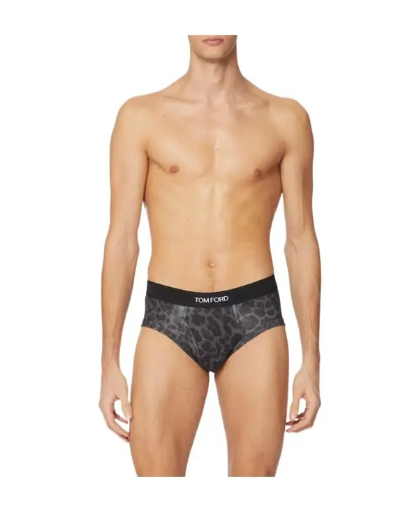 TOM FORD Logo Band Leopard Print Stretch Briefs - Black