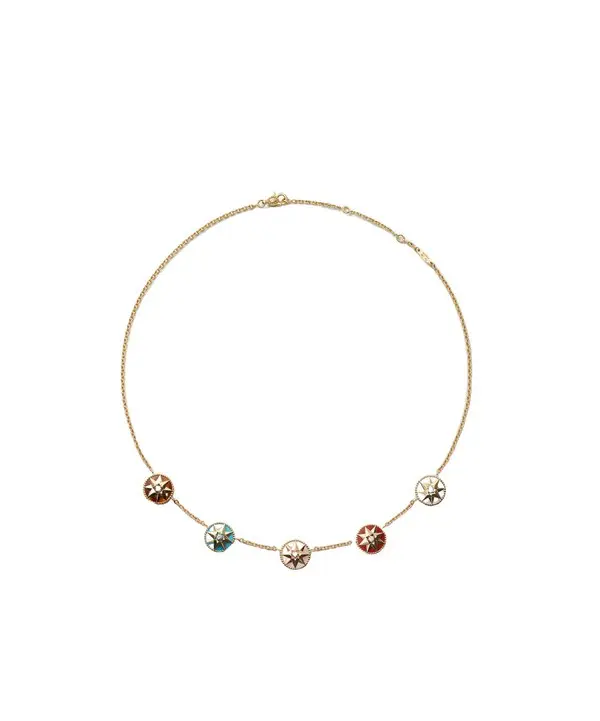 Dior Rose Des Vents Necklace In Gold With Diamonds And Enamel - Yellow