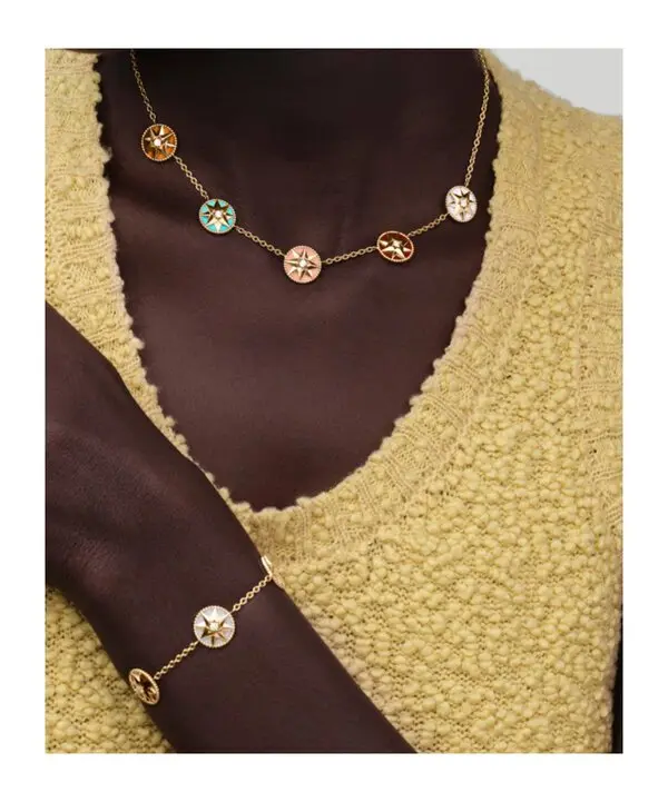 Dior Rose Des Vents Necklace In Gold With Diamonds And Enamel