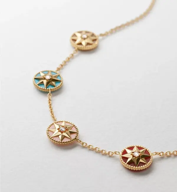 Dior Rose Des Vents Necklace In Gold With Diamonds And Enamel