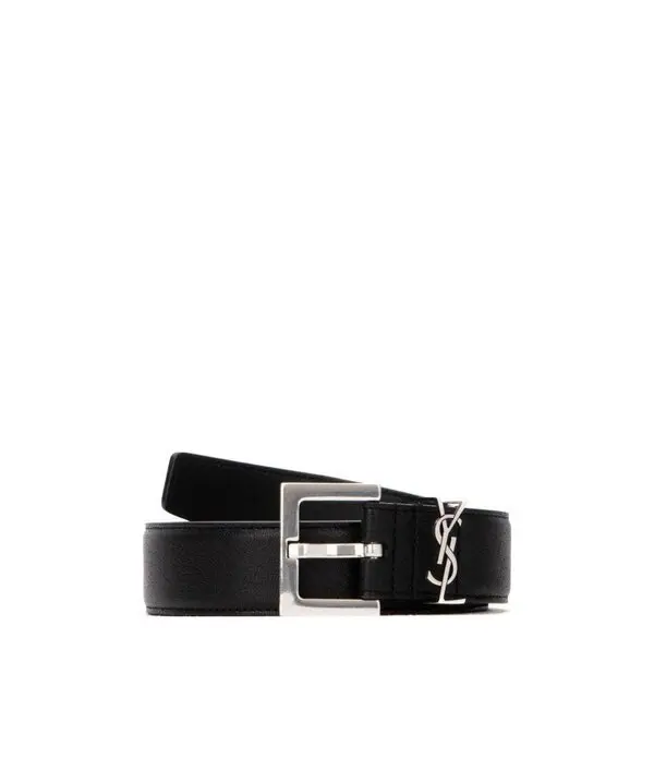 Saint Laurent Leather Belt With Logo Detail - Black