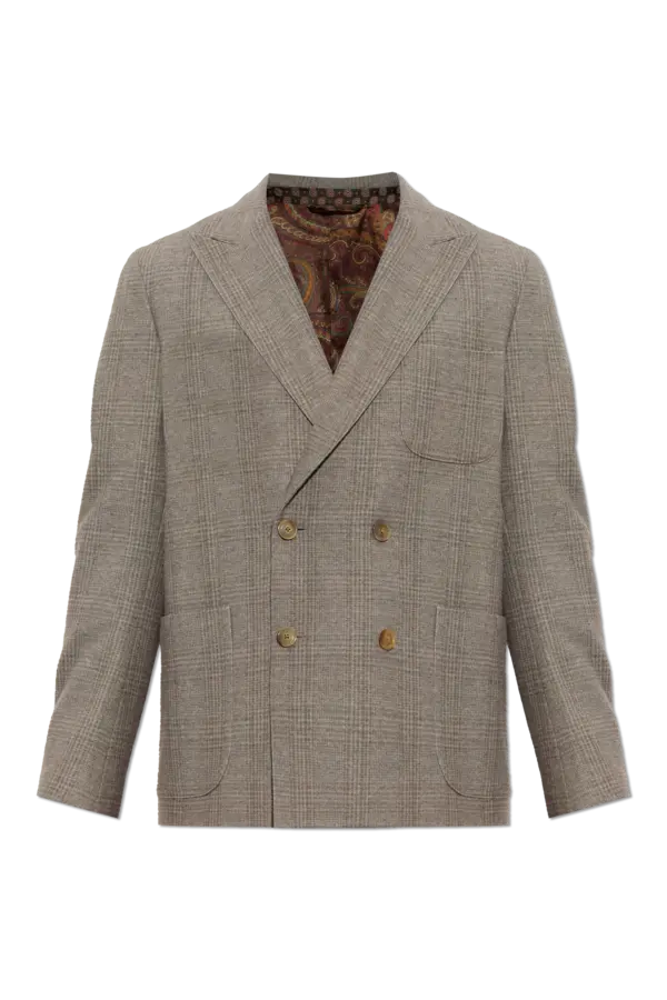 Etro Checked Blazer With A Single Vent - Grey
