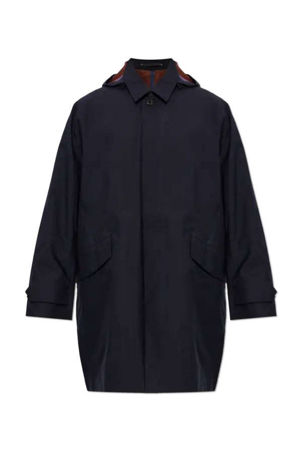 Paul Smith Wool Coat With Detachable Hood - Navy Blue