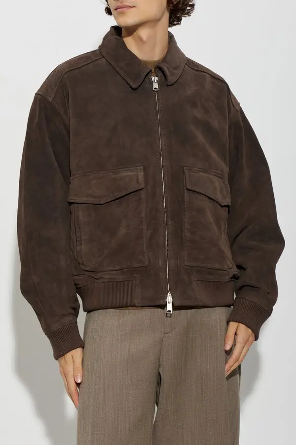 AGOLDE Emil' Suede Bomber Jacket - Brown