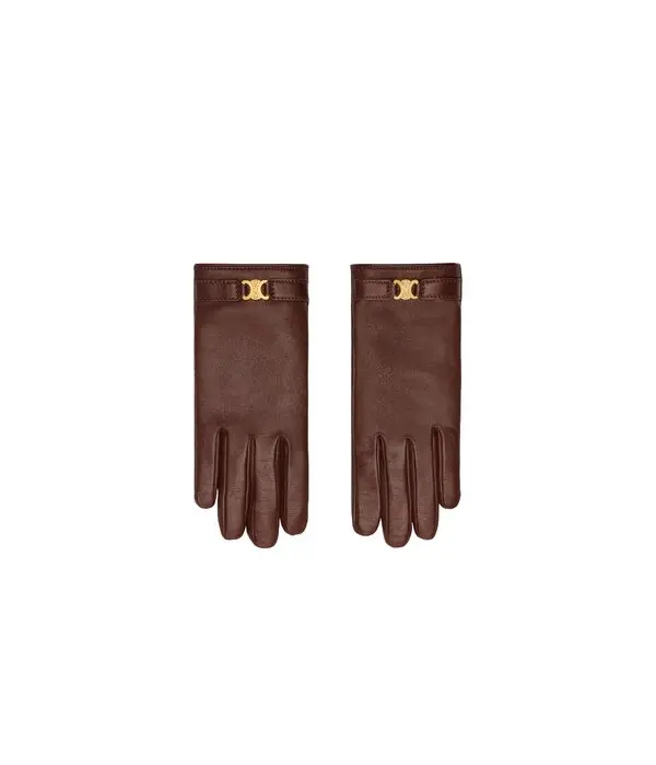 Celine Triomphe Gloves In Plongé Lambskin - Brown