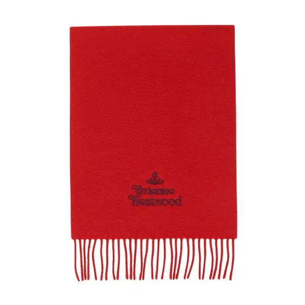 VIVIENNE WESTWOOD Logo Embroidered Fringed Scarf - Red