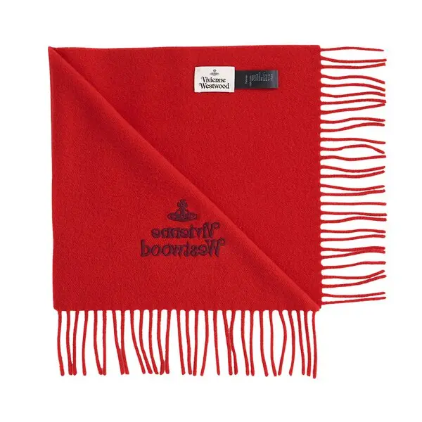 VIVIENNE WESTWOOD Logo Embroidered Fringed Scarf