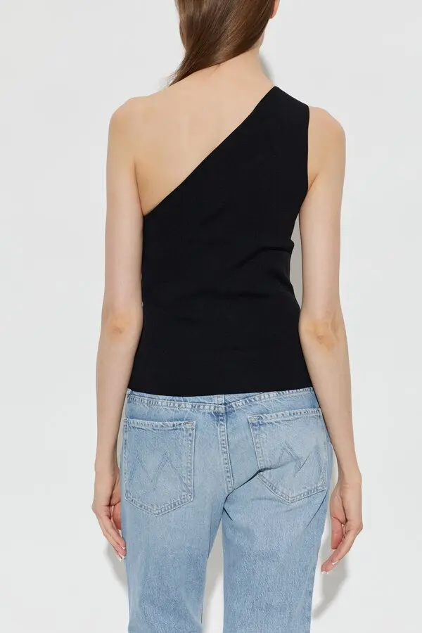 Cult Gaia Anouk Asymmetric One-shoulder Knit Top With Gold Embellishments