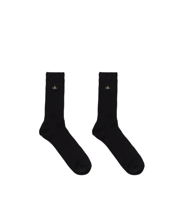 VIVIENNE WESTWOOD Ribbed Logo Crew Socks - Black