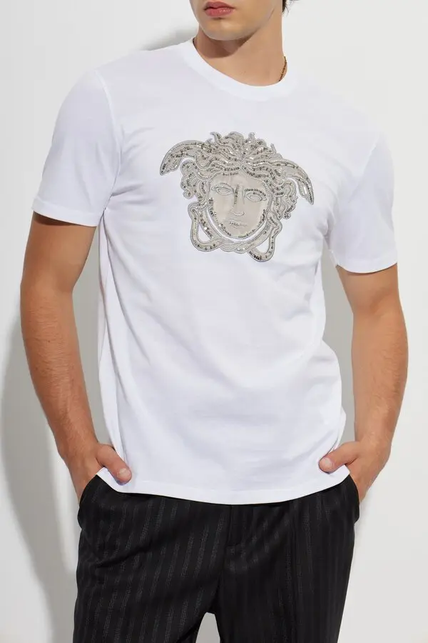 Versace Cotton T-shirt With Shimmering Crystals