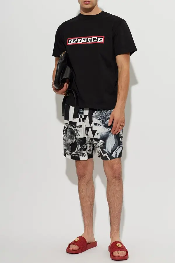 Versace Silk Shorts With A Pattern - Black