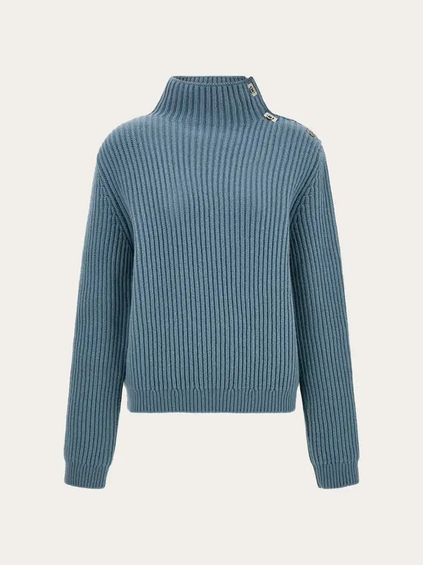 FERRAGAMO Knitted Mock Neck Sweater With Gancini Detail