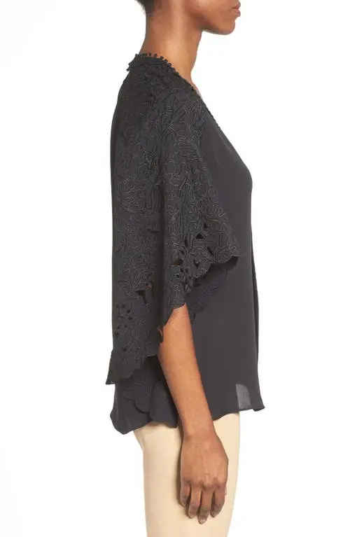 Kobi Halperin Marielle' Eyelet Embroidered Silk Butterfly Sleeve Blouse