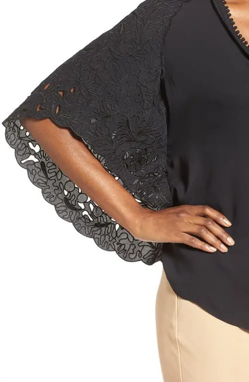 Kobi Halperin Marielle' Eyelet Embroidered Silk Butterfly Sleeve Blouse