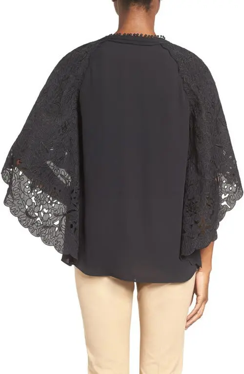 Kobi Halperin Marielle' Eyelet Embroidered Silk Butterfly Sleeve Blouse