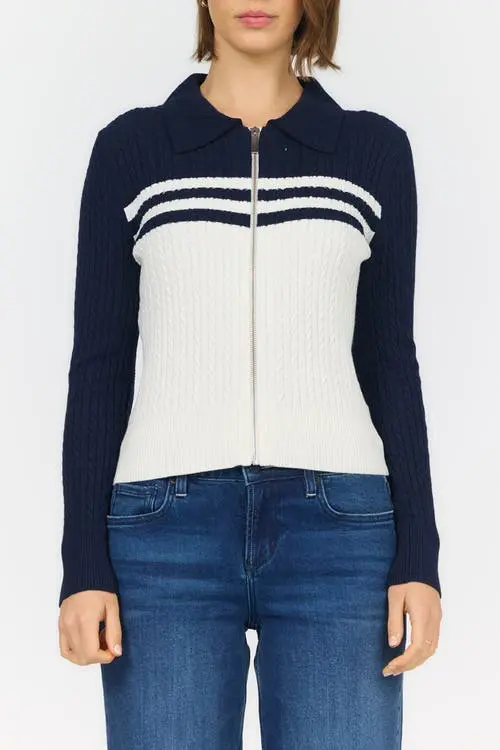 DEAR JOHN Nola Long Sleeve Zip Up Fitted Sweater