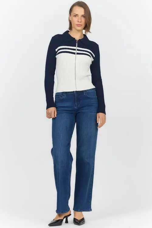 DEAR JOHN Nola Long Sleeve Zip Up Fitted Sweater