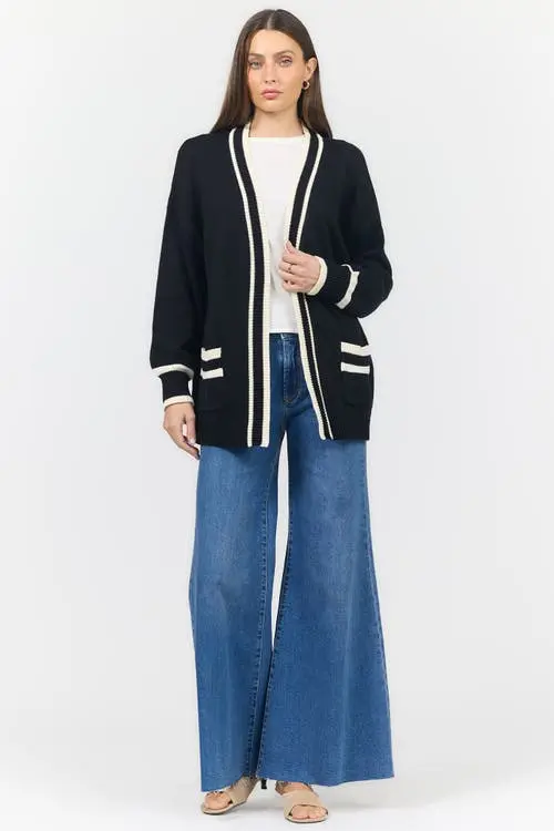 DEAR JOHN Amani Open Front Stripe Trim Cardigan
