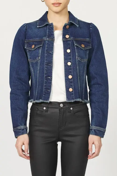 DEAR JOHN Roselyn Crop Raw Hem Trucker Jacket - Denali